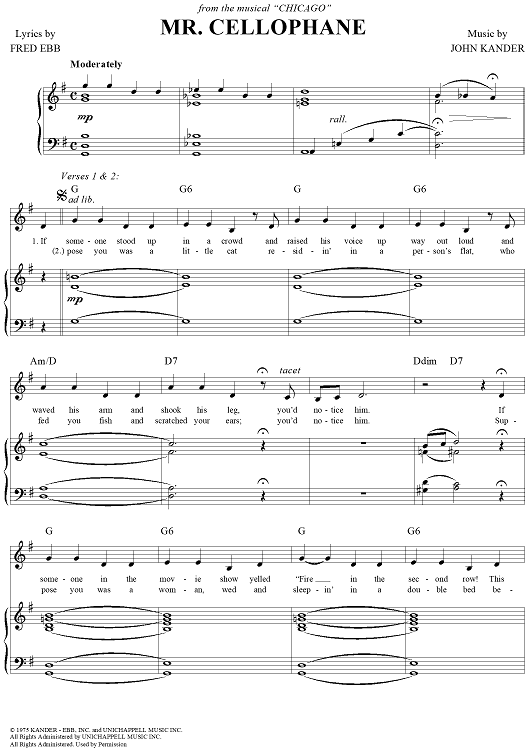 Mister Cellophane" Sheet Music for Piano/Vocal/Chords - Sheet Music Now