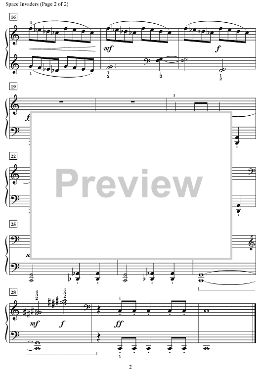 Space Invaders" Sheet Music for Piano Solo - Sheet Music Now
