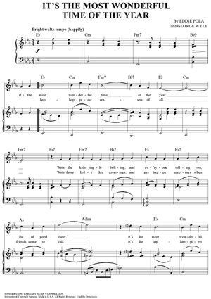 It's the Most Wonderful Time of the Year" Sheet Music for Piano/Vocal ...