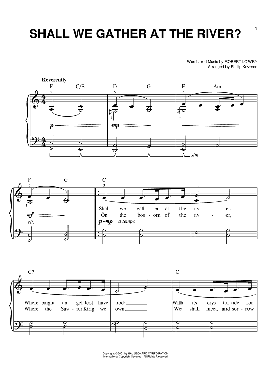 Shall We Gather At The River?" Sheet Music by Robert Lowry for Easy ...