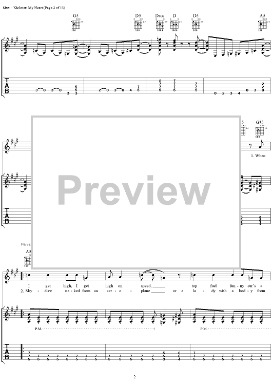 Kickstart My Heart" Sheet Music by Mötley Crüe for Guitar Tab/Vocal ...